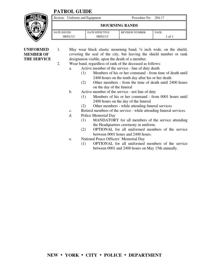 Mourning Band Guidelines for Officers | PDF