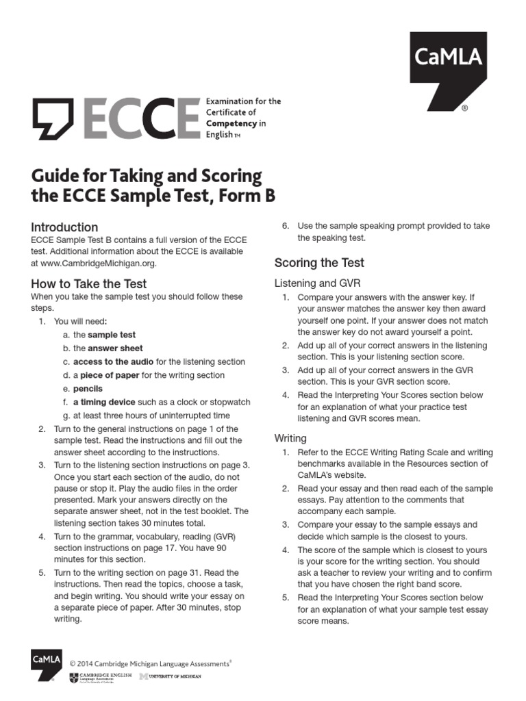 Guide For Taking and Scoring The ECCE Sample Test, Form B | PDF | Test ...