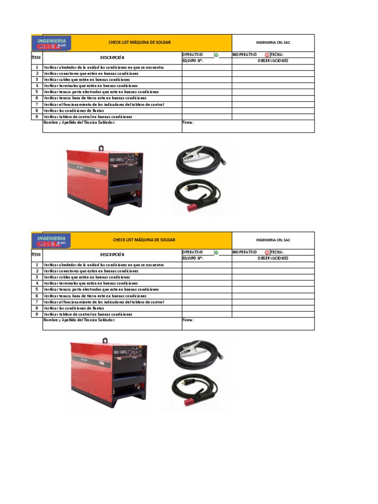 Check List Máquina de Soldar | PDF