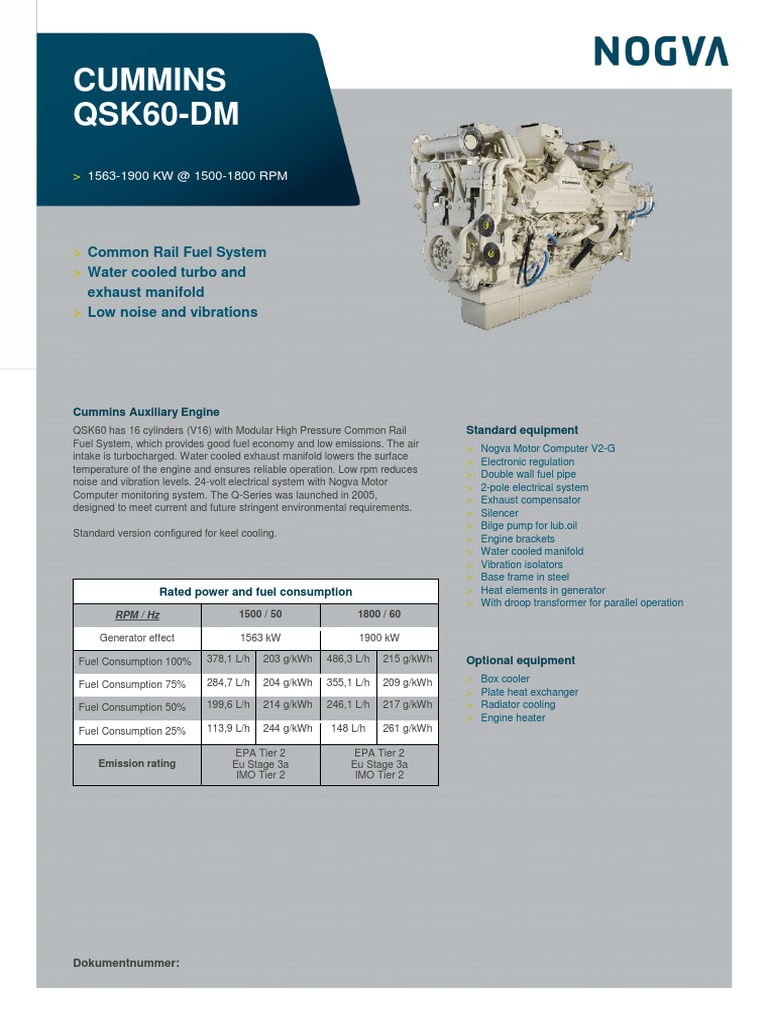 Cummins QSK60-DM: Common Rail Fuel System Water Cooled Turbo and ...