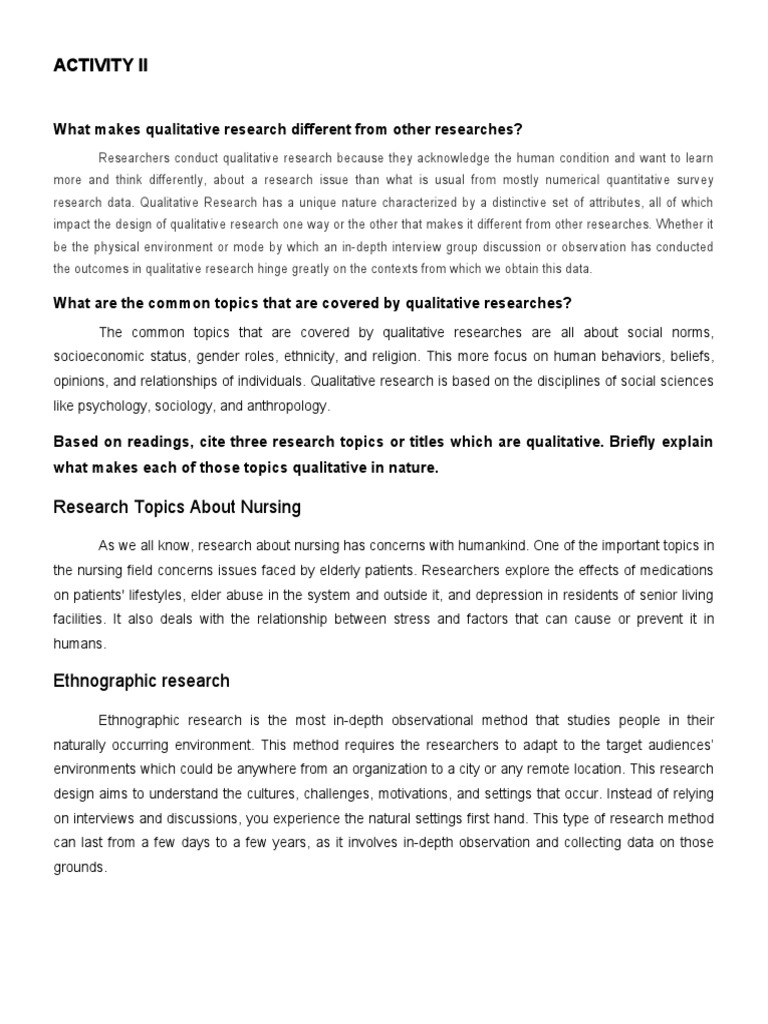 Activity Ii: Research Topics About Nursing | PDF | Qualitative Research ...