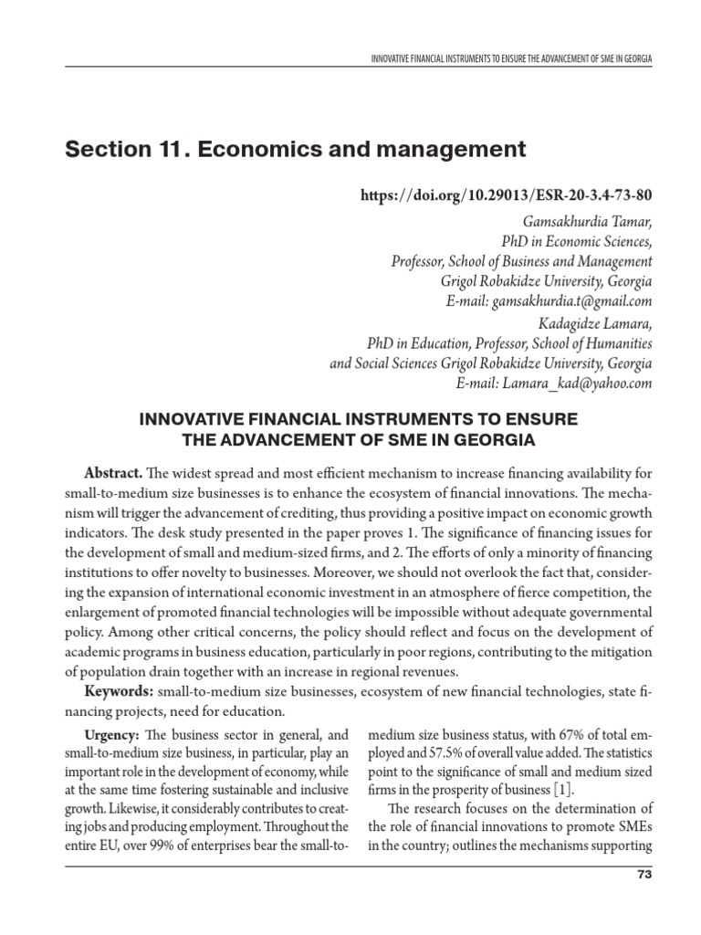 Innovative Financial Instruments To Ensure The Advancement of Sme in ...