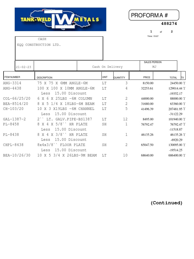 PROFORMA TITLE | PDF | Discounts And Allowances | Taxes