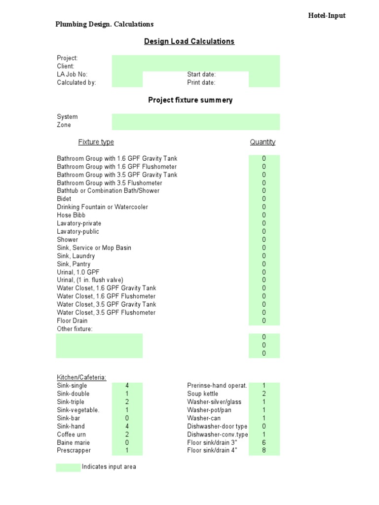 Plumbing Design. Calculations Hotel-Input | Download Free PDF ...