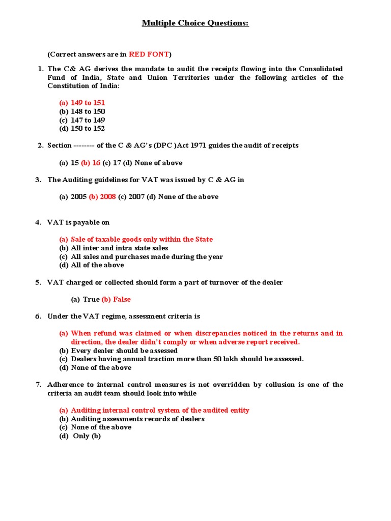 VAT Auditing MCQs and Guidelines | PDF | Value Added Tax | Receipt