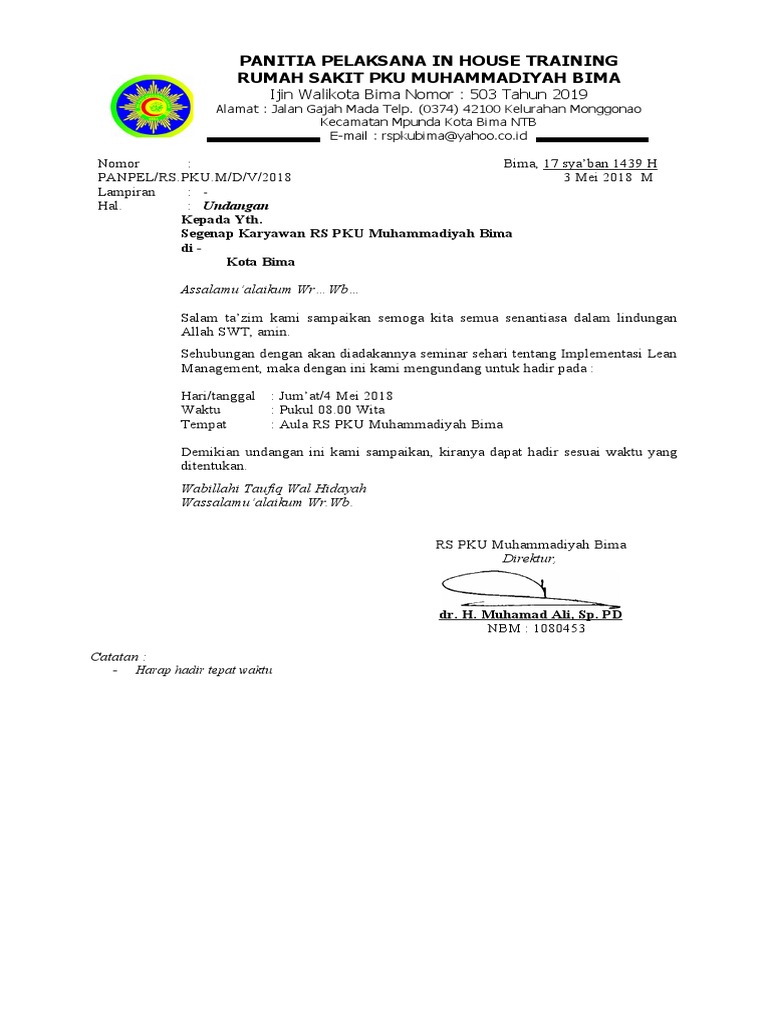 Undangan In House Training BHD | PDF