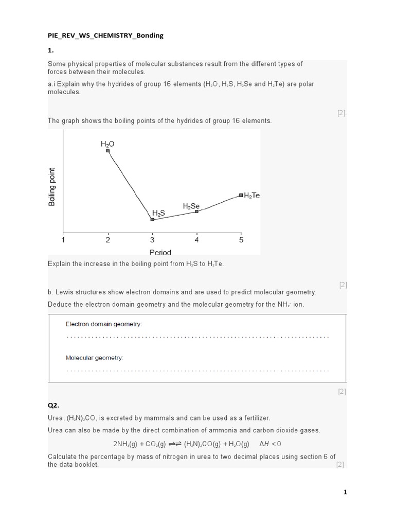 Worksheet For Acid Bases Chemistry HL IB | PDF | Urea | Chemical Bond