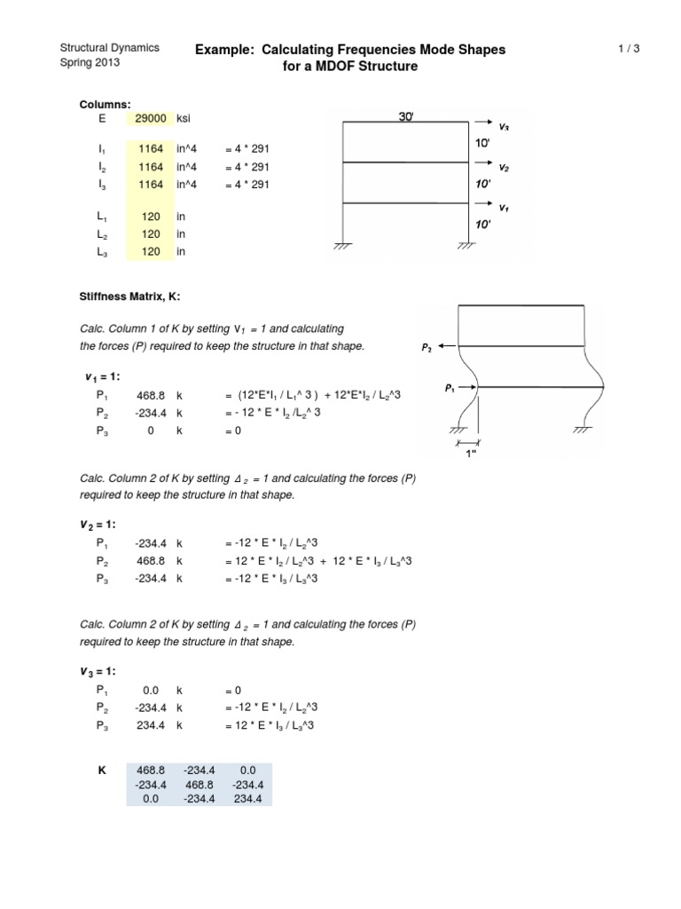 Example: Calculating Frequencies Mode Shapes For A MDOF Structure | Download Free PDF | Normal ...
