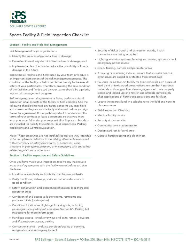 Sports Facility Inspection Guidelines | PDF | Public Toilet | Risk ...