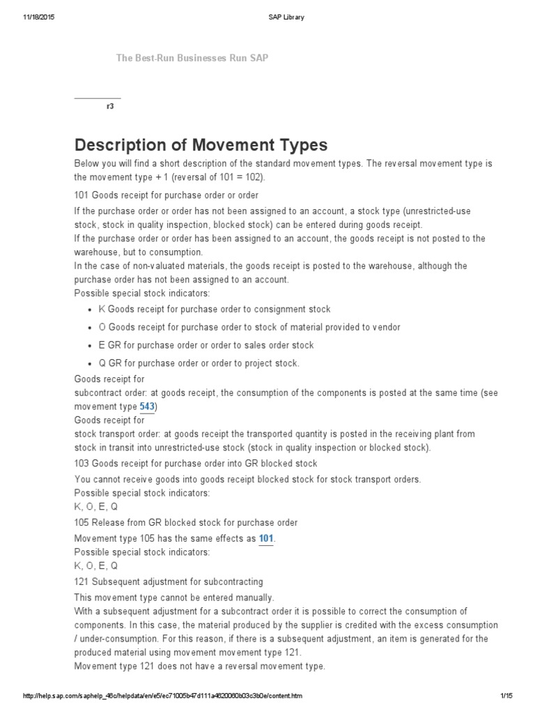 SAP Inventory Movement Type | PDF | Receipt | Business Process Management