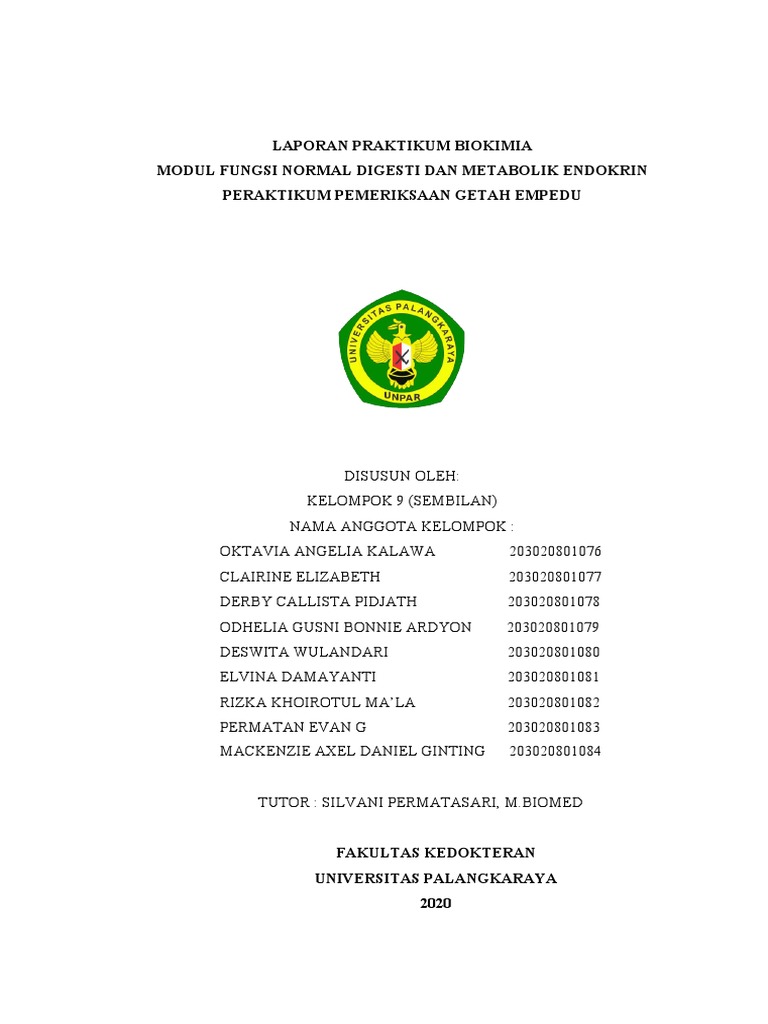 Kelompok 9 - Laporan Praktikum Biokimia Pemeriksaan Getah Empedu | PDF