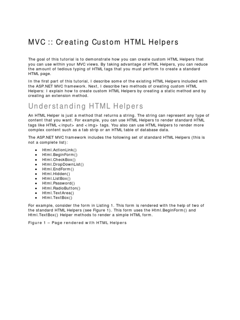 Mvc Creating Custom Html Helpers Pdf Html Html Element 8816