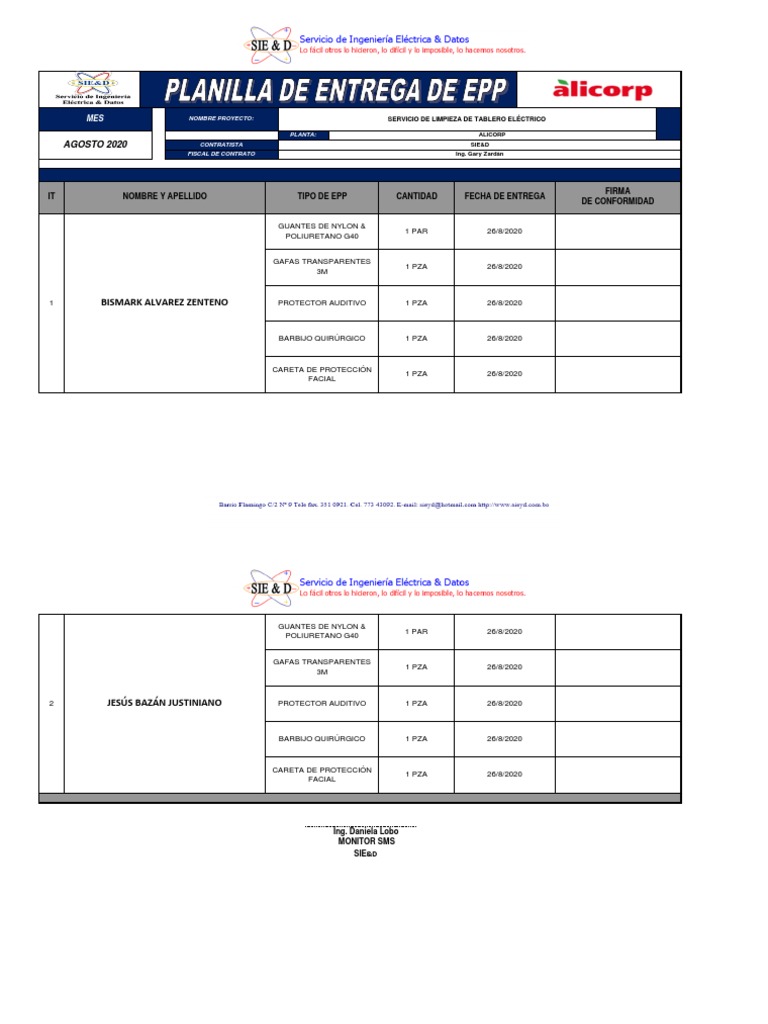 Planilla de Entrega de Epp | PDF Planilla de Entrega de Epp | PDF