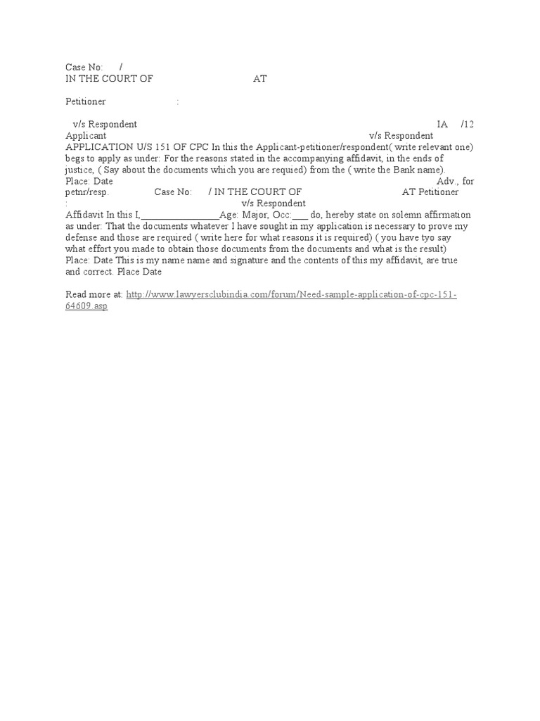 Court Documents Application U/S 151 CPC Bank Records | PDF