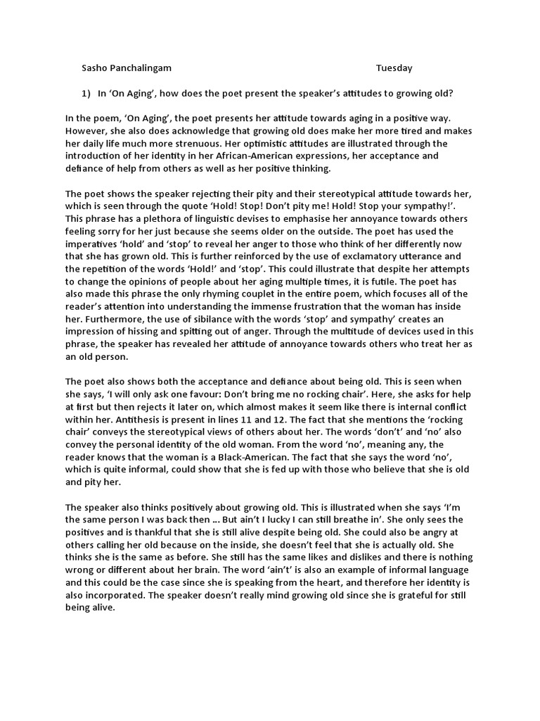 In On Aging and Jessie Emily Schofield Unseen Poetry | PDF ...