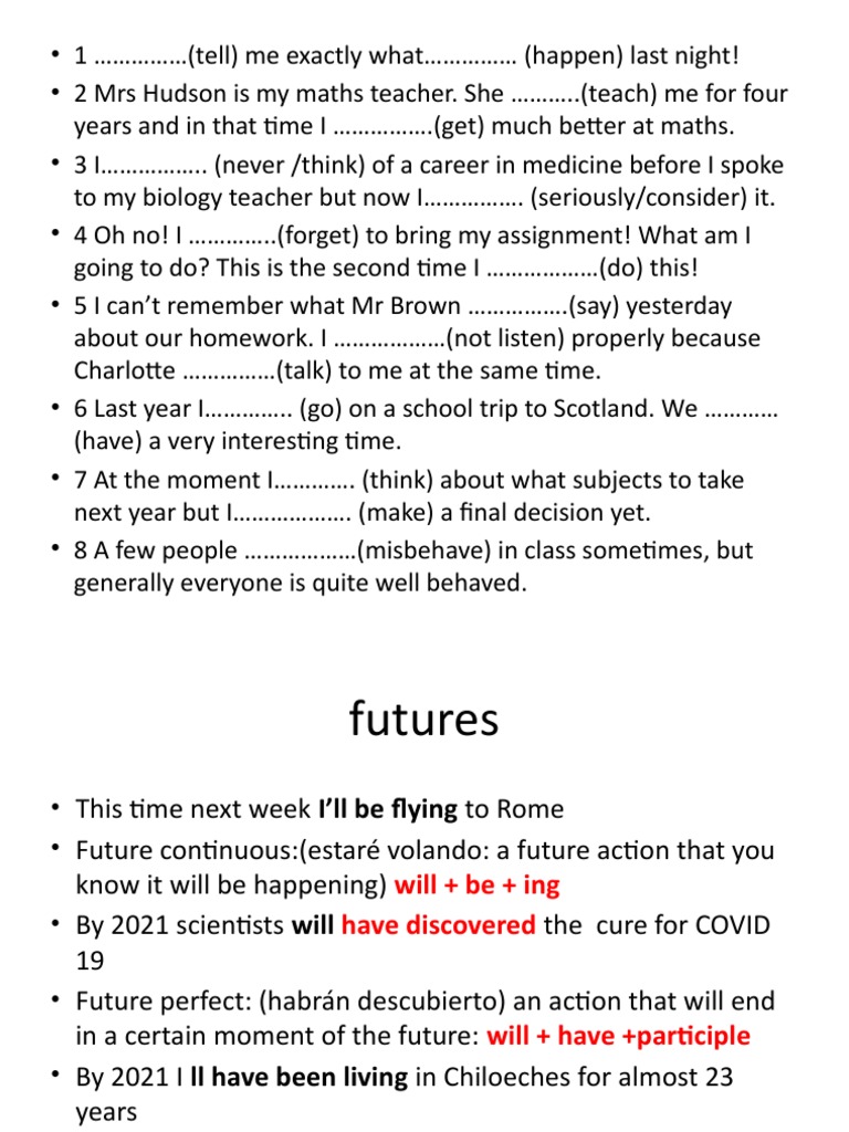 Tenses Revision Exercises | PDF | Grammar