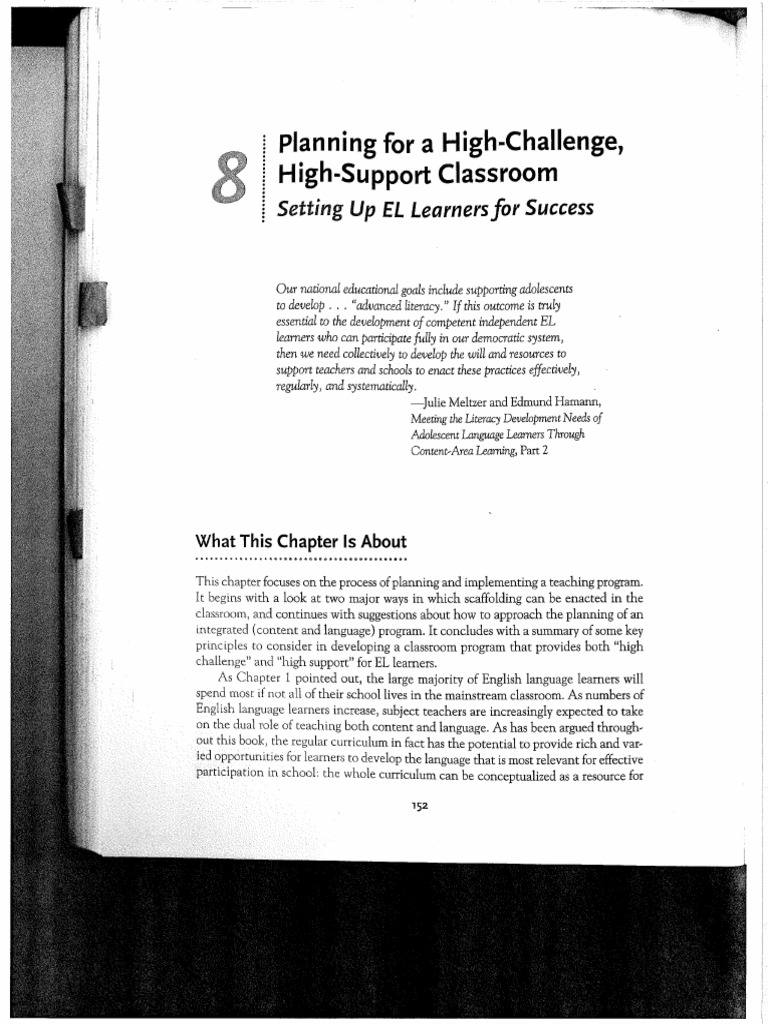 Gibbons Ch8 Planning For A High Challenge High Support Classroom | PDF