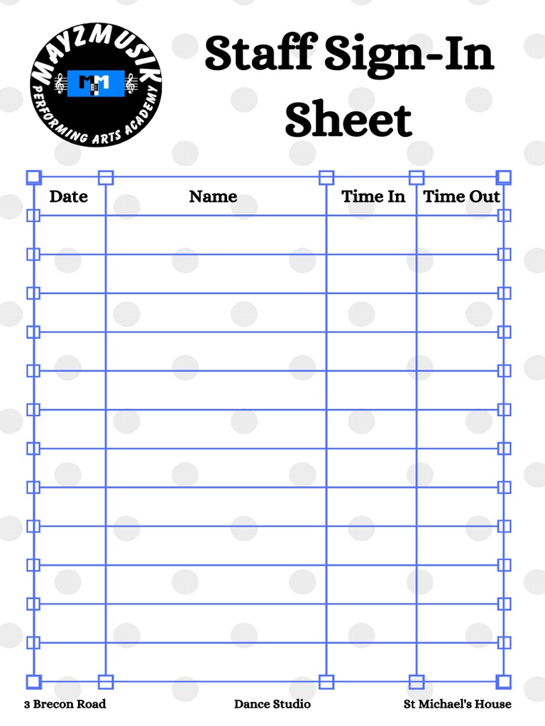 Staff Sign-In Sheet for Dance Studio | PDF