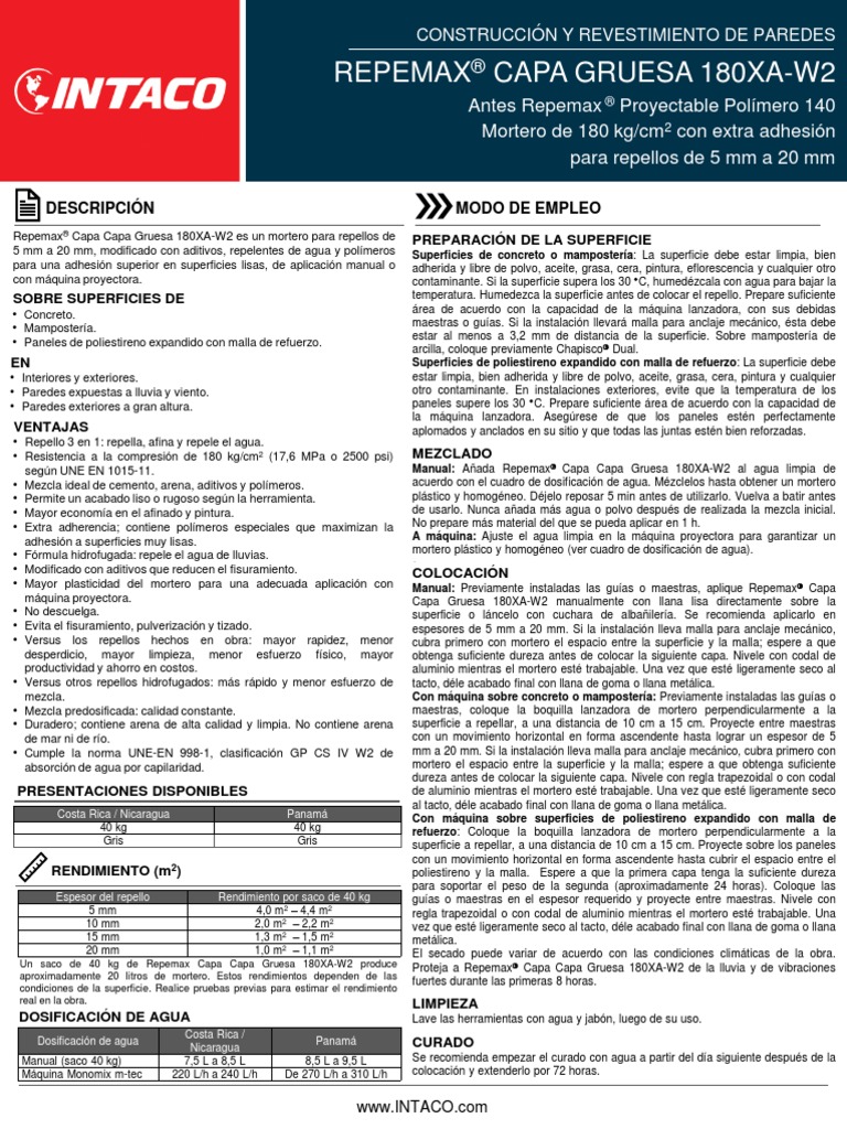 Ficha Tecnica Repemax Capa Gruesa 180xa-W2 (Intaco) - 1 | PDF | Pintar ...