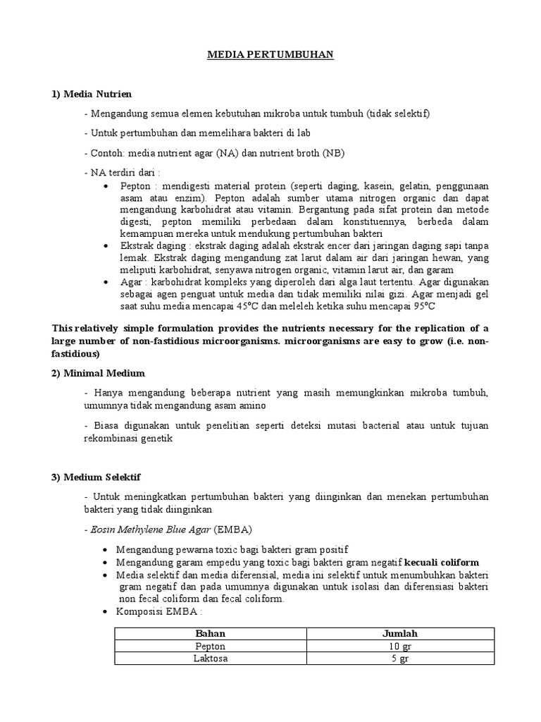 Media Pertumbuhan Bakteri | PDF