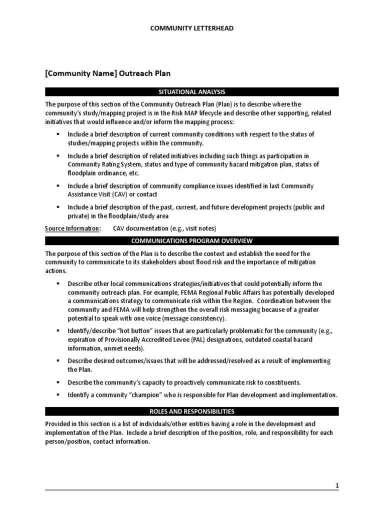 Community Outreach Plan Template | PDF | Emergency Management | Flood ...