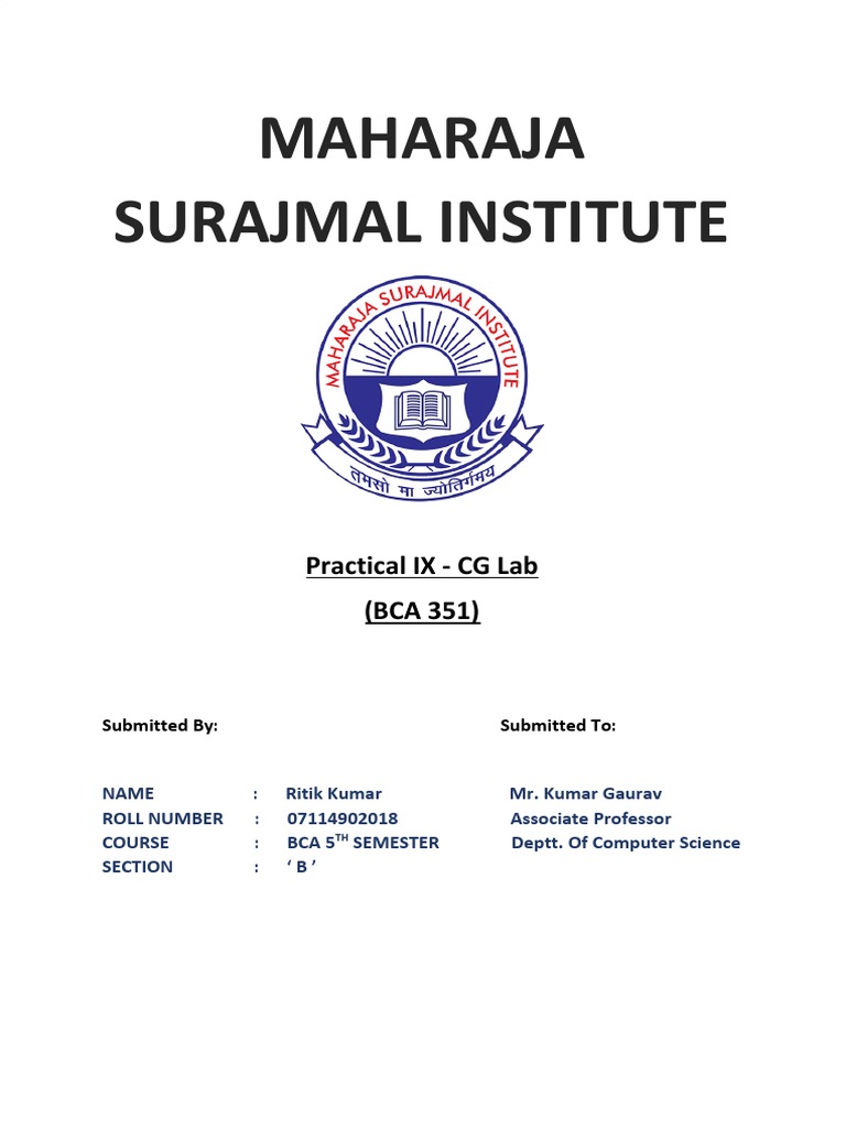 Maharaja Surajmal Institute: Practical IX - CG Lab (BCA 351) | PDF ...
