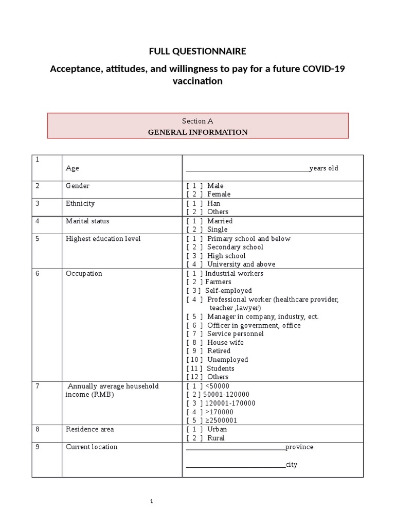 Full Questionnaire Acceptance, Attitudes, and Willingness To Pay For A ...
