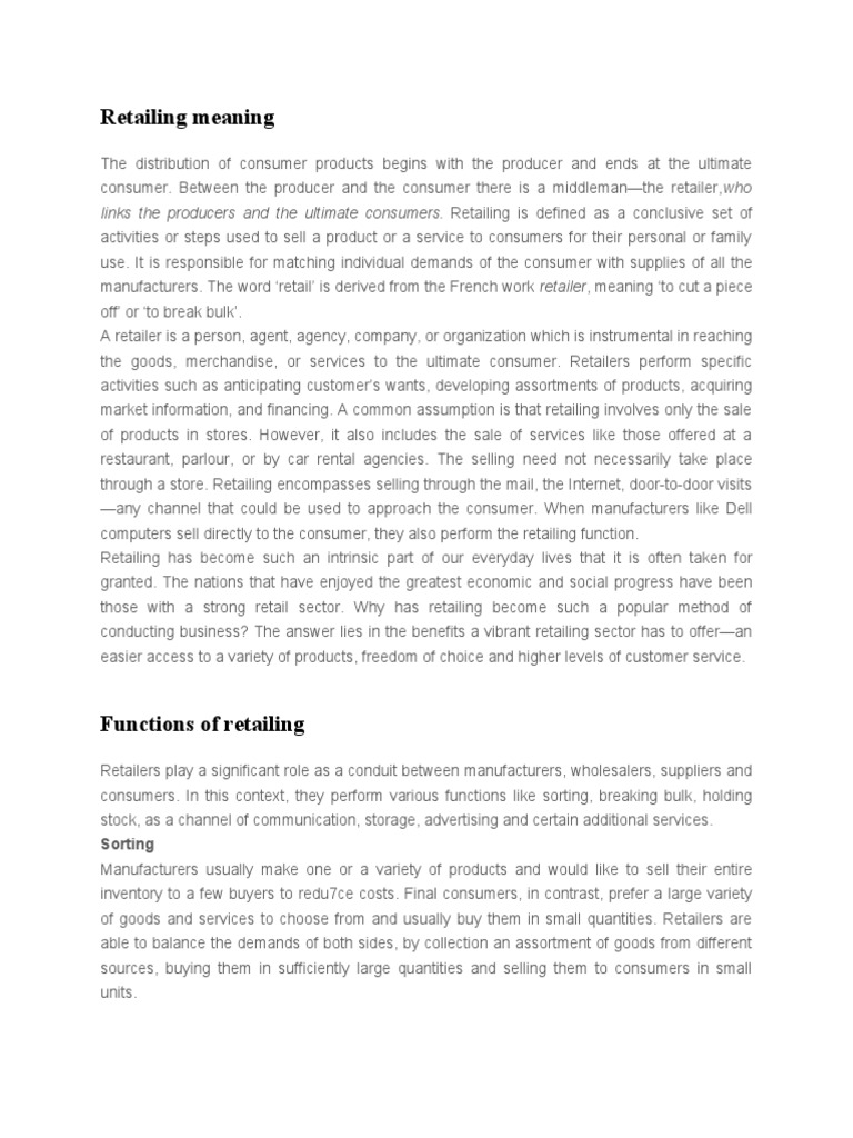 Retailing Meaning: Links The Producers and The Ultimate Consumers ...