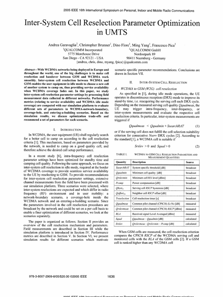 Inter-System: Reselection Parameter Optimization | PDF | Gsm | Mobile Technology