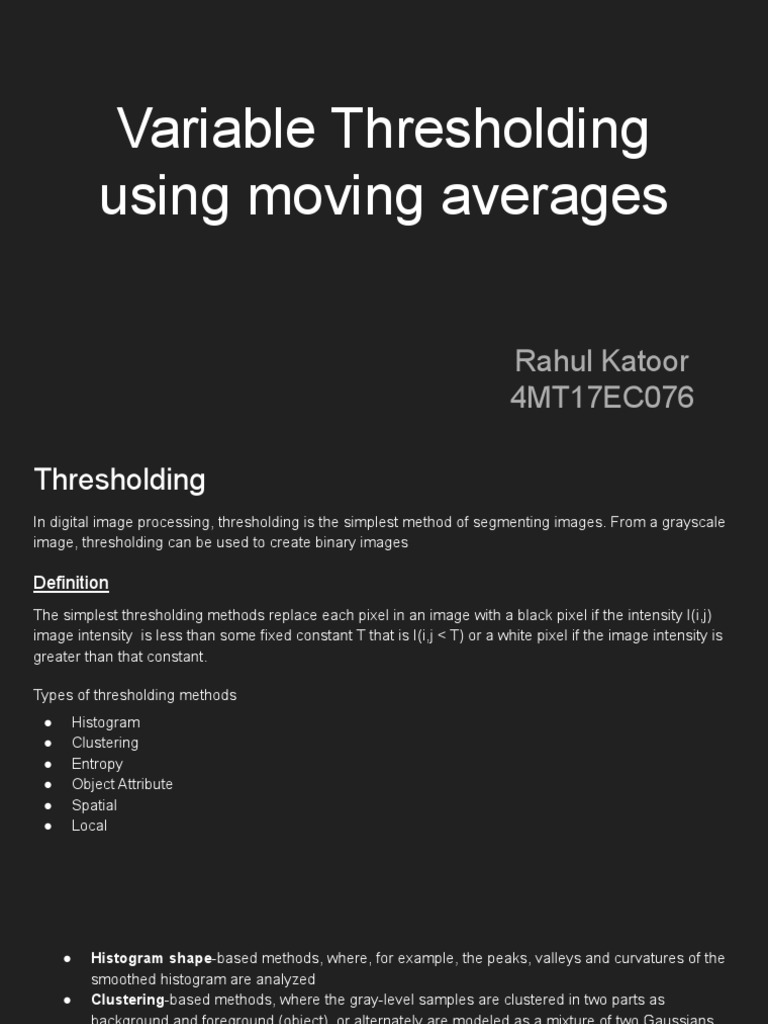 Variable Thresholding in Image Processing | PDF | Multidimensional ...