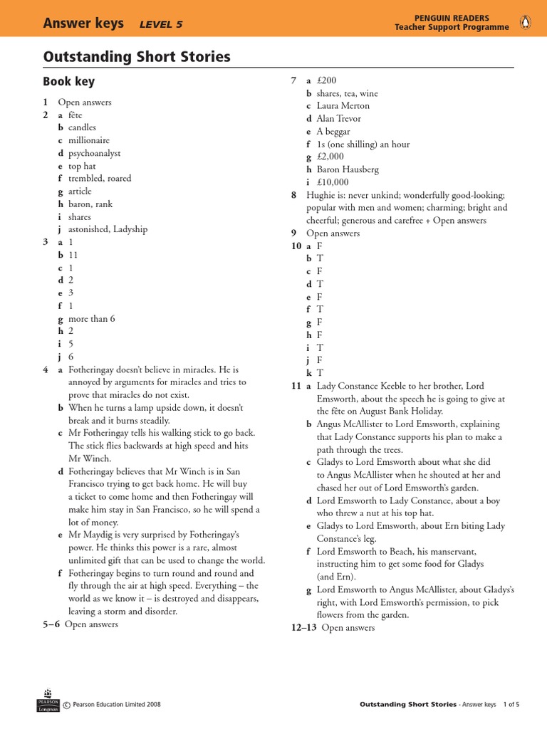 Outstanding Short Stories: Answer Keys | PDF
