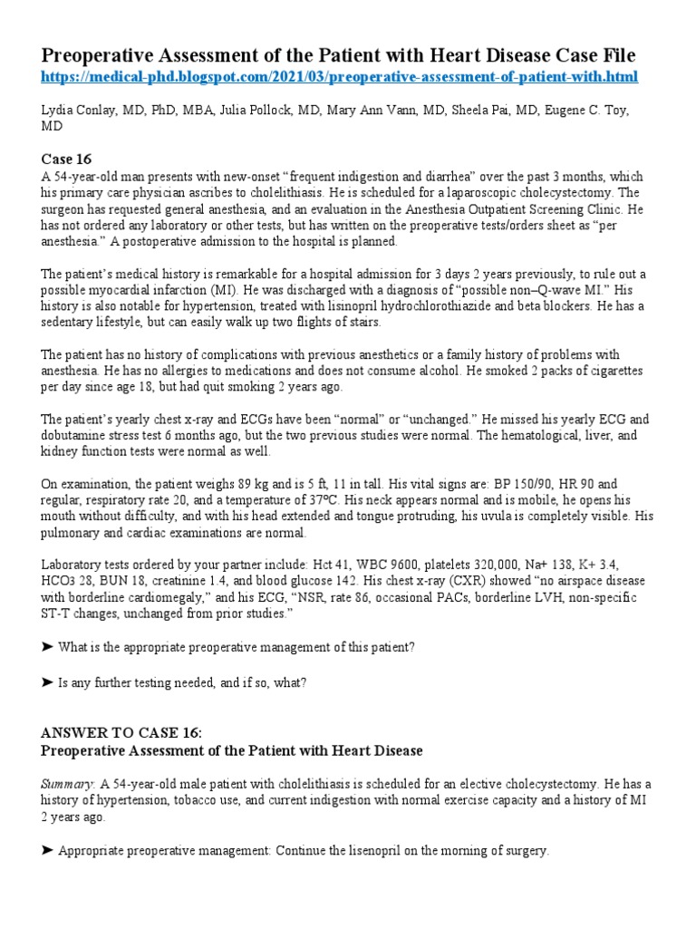 Preoperative Assessment of The Patient With Heart Disease Case File ...