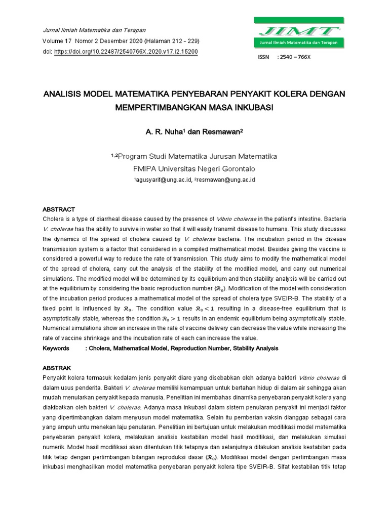 Analisis Model Matematika Penyebaran Penyakit Kolera Dengan ...