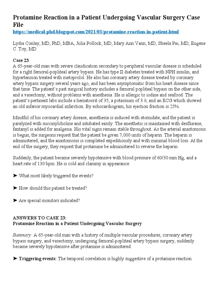 Protamine Reaction in A Patient Undergoing Vascular Surgery Case File ...
