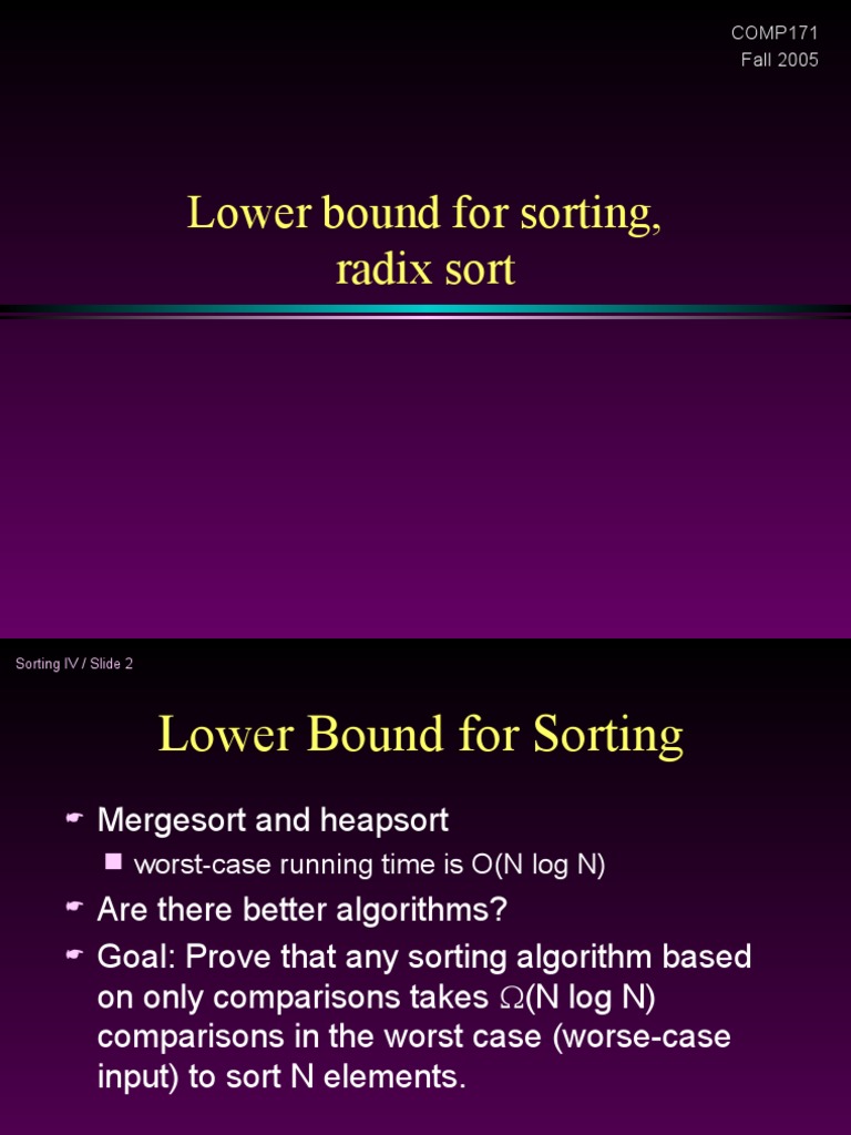 Lower Bound For Sorting, Radix Sort: COMP171 Fall 2005 | PDF | Time ...