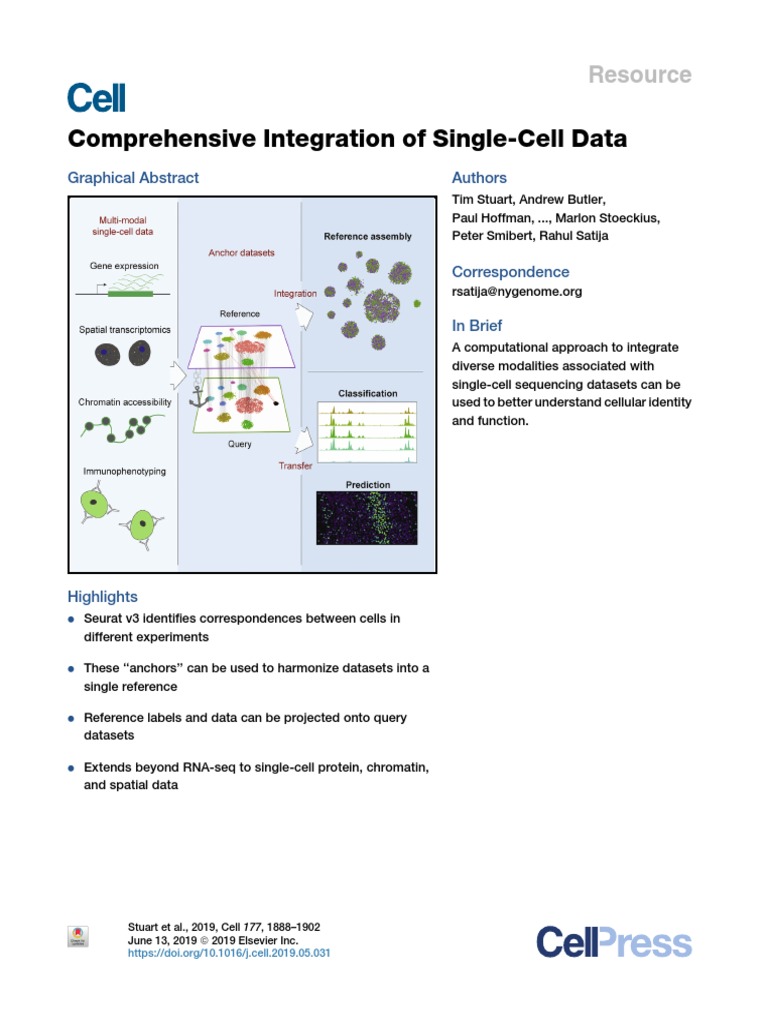 Comprehensive Integration of Single-Cell Data: Resource | PDF | Transcriptome | Gene Expression