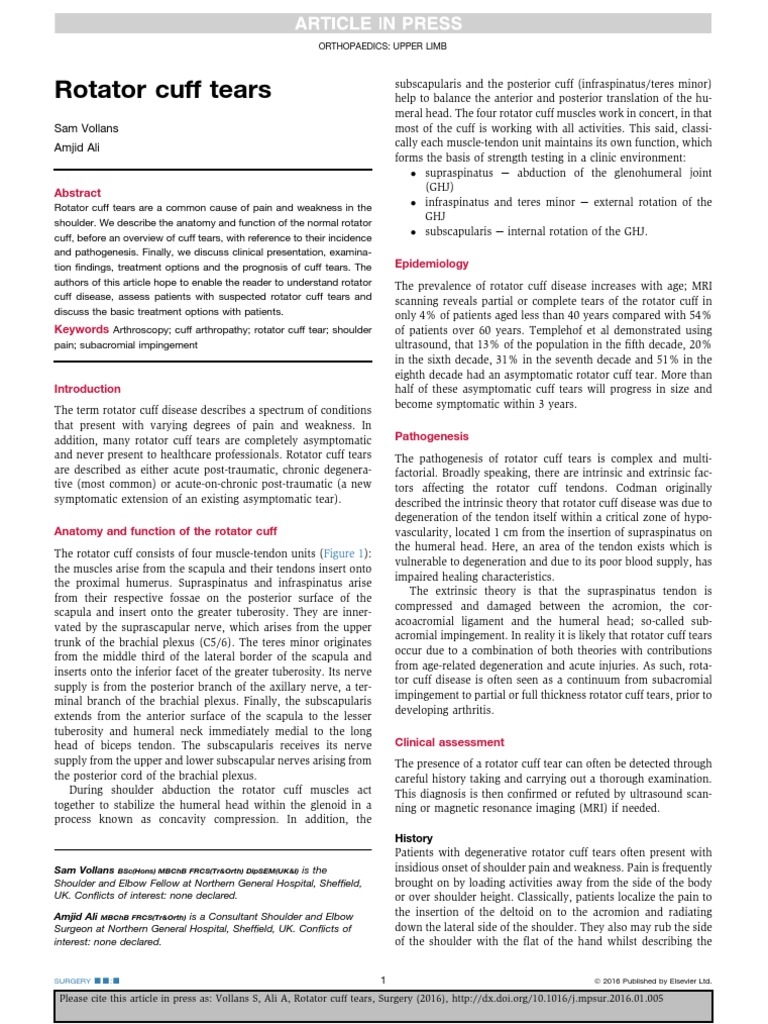 Rotator Cuff Tears | PDF | Shoulder | Dance Science