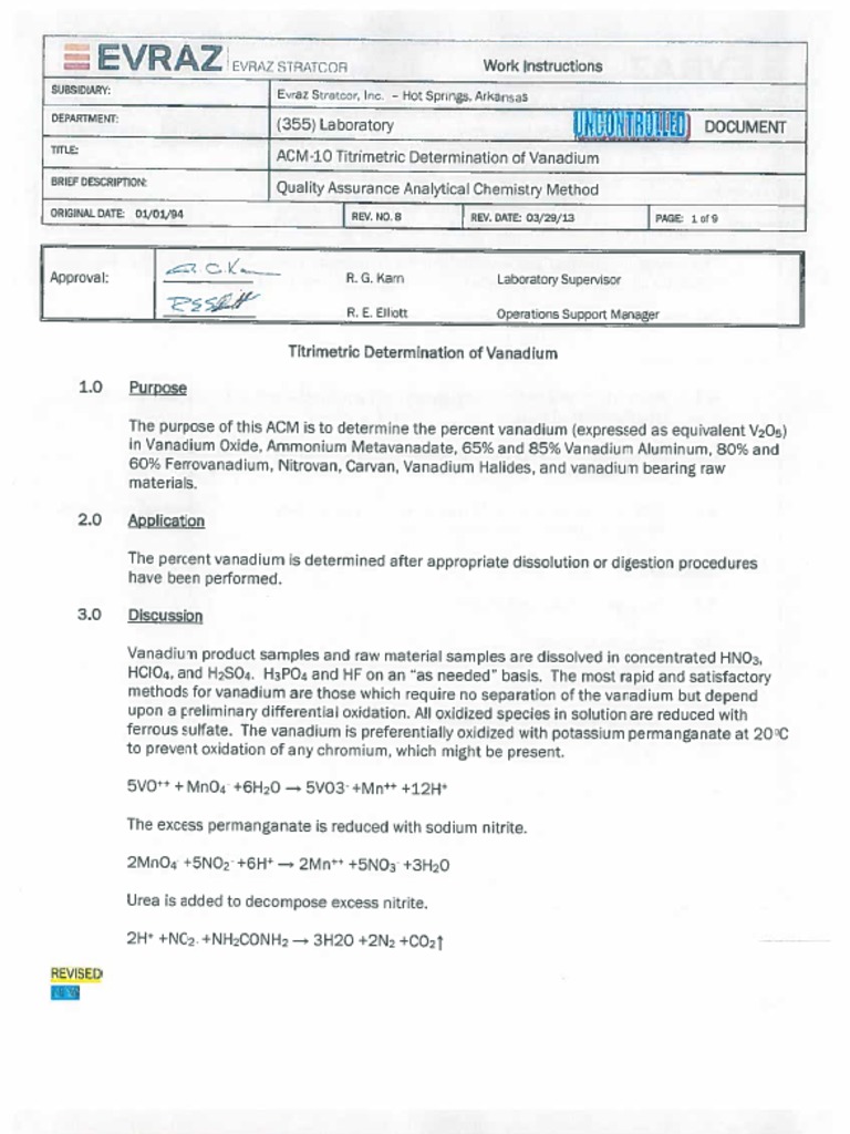 V2o5 Procedure Evraz | PDF