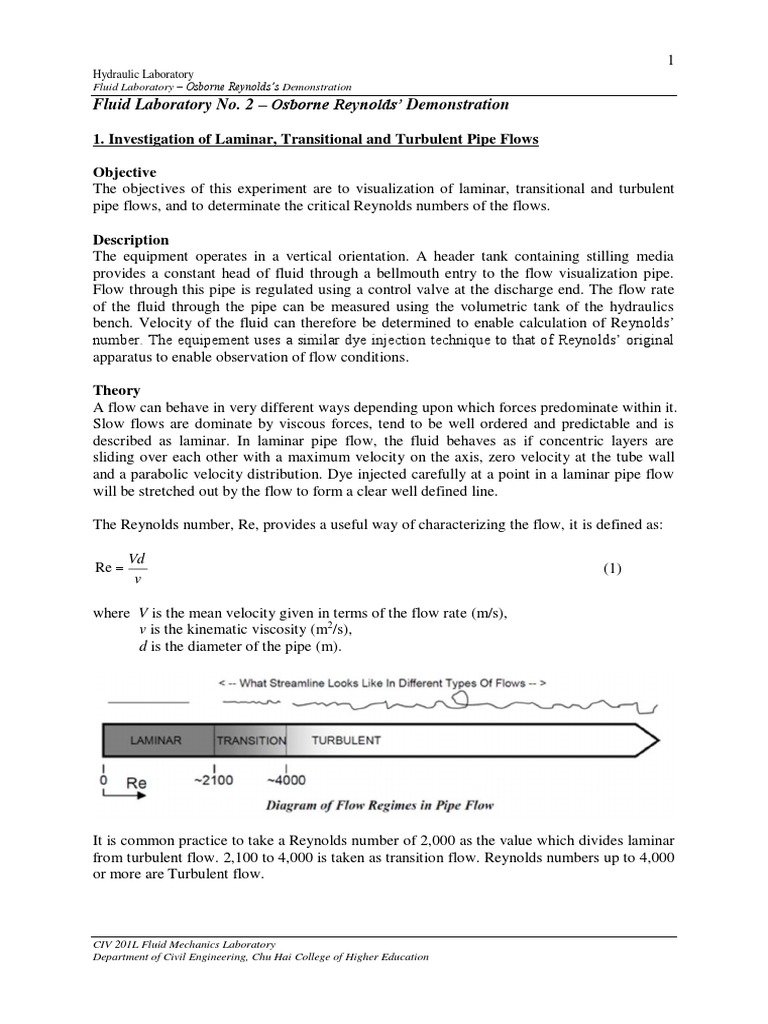 Experiment 2 - Osborne Reynolds Demonstration | PDF | Reynolds Number ...