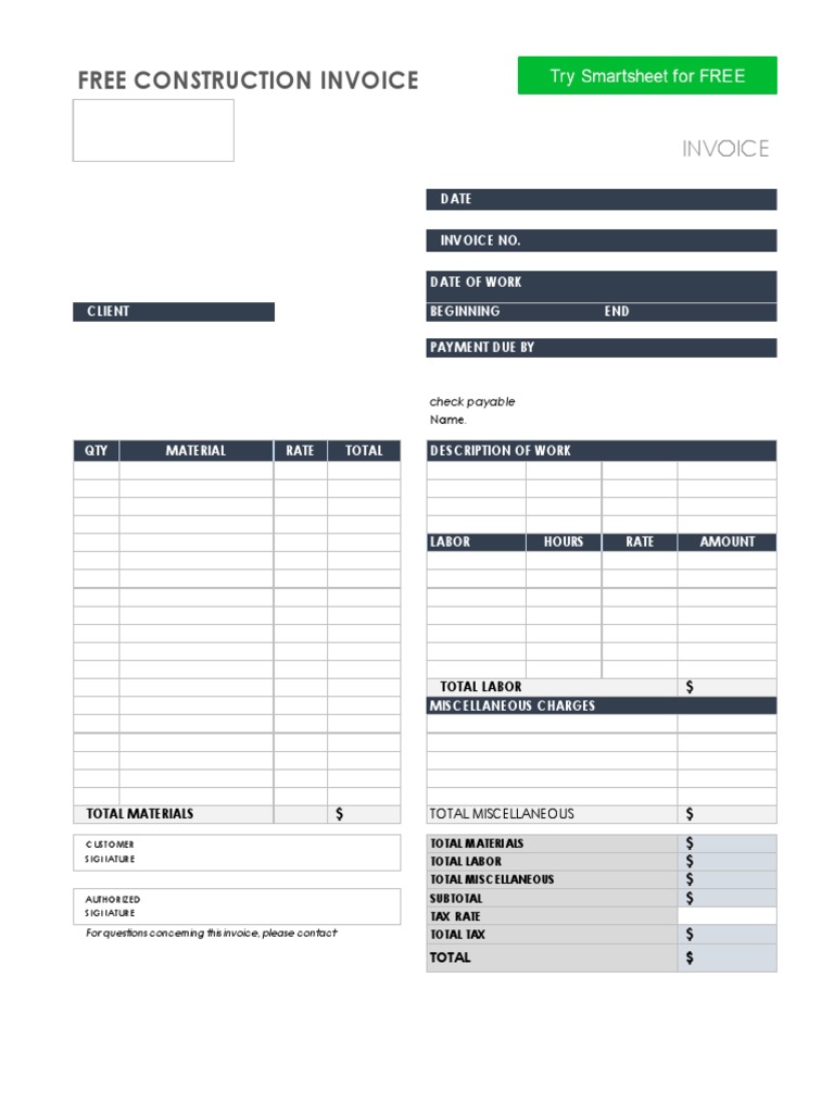 IC Free Construction Invoice Template 10768 - PDF | PDF | Business