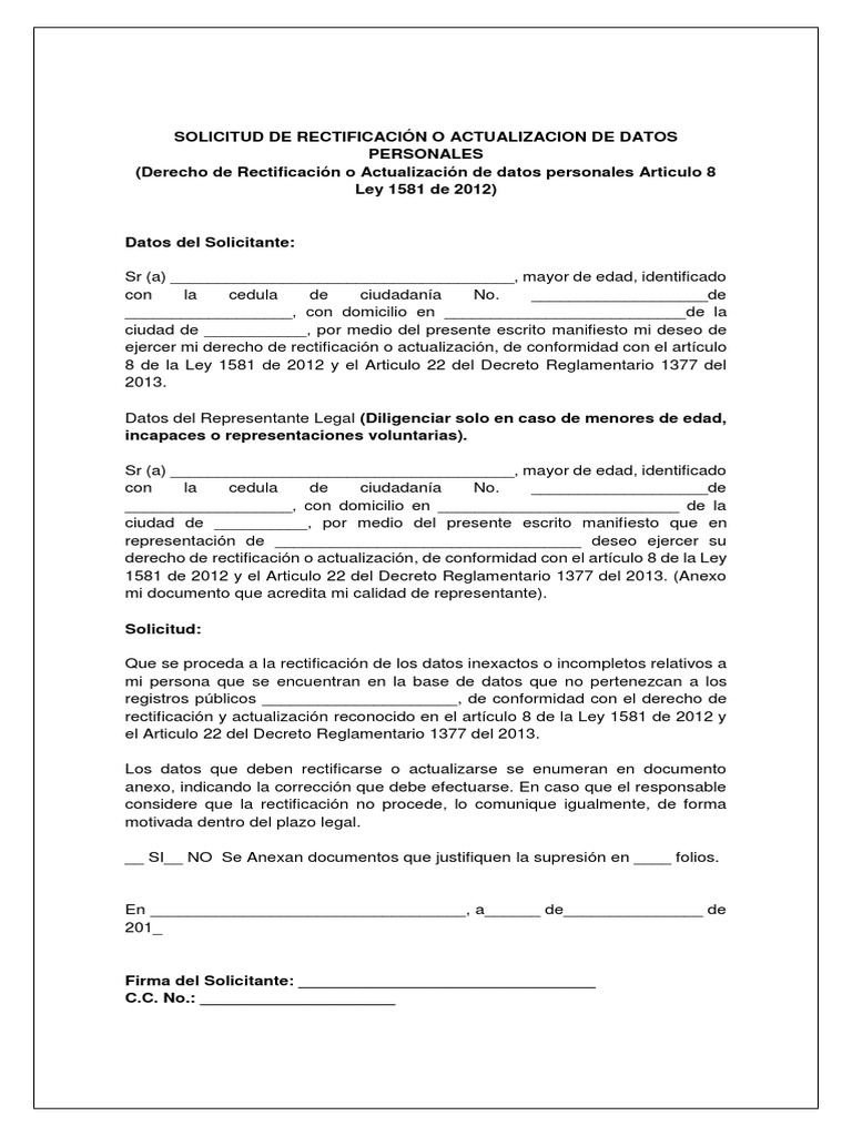 Solicitud de Rectificacion o Actualización de Datos Personales | PDF