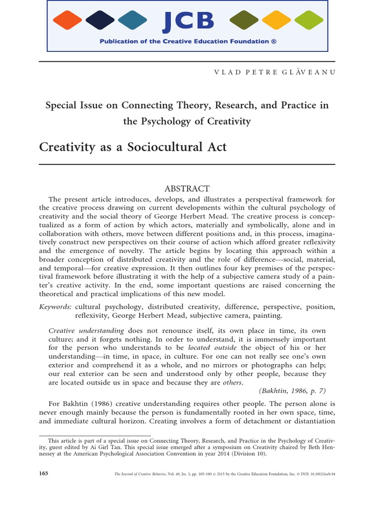 Creativity As A Sociocultural Act | Download Free PDF | Creativity | Perception