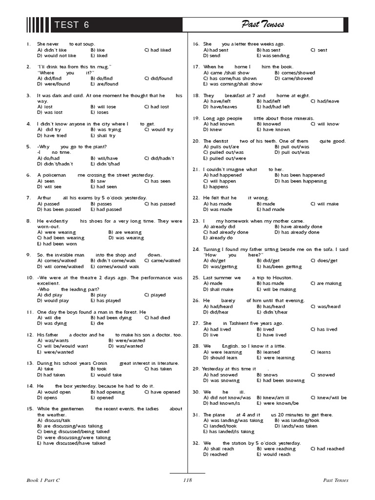 Past Tenses Test and Answers | PDF