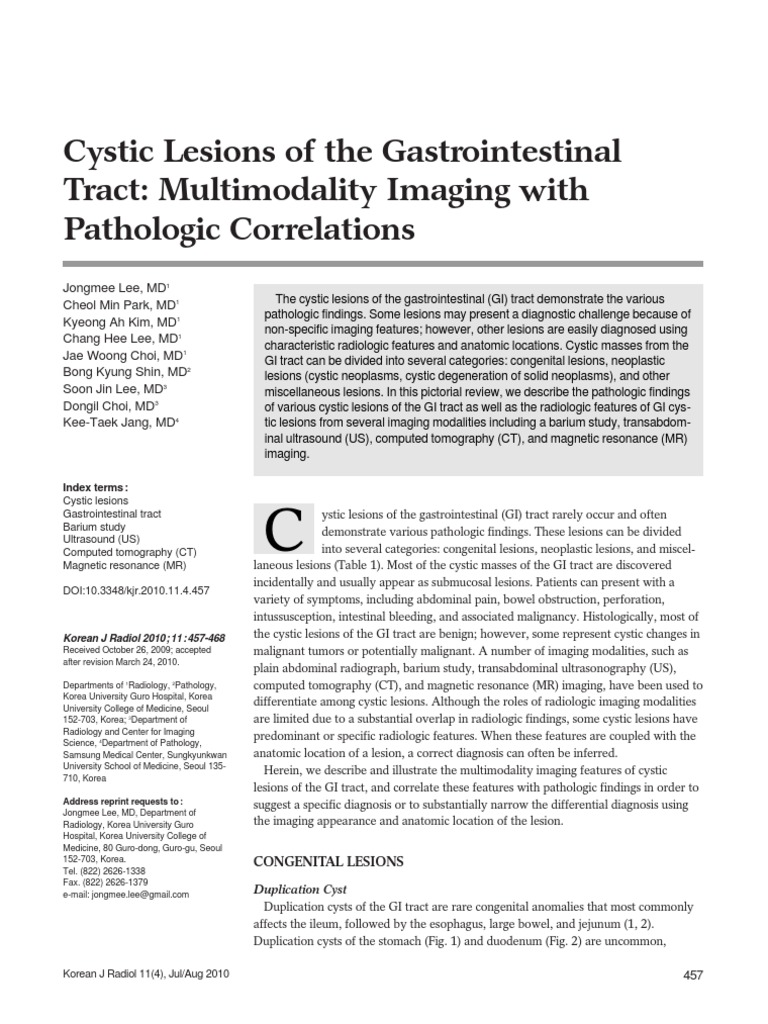 Cystic Lesions of The Gastrointestinal Tract: Multimodality Imaging ...