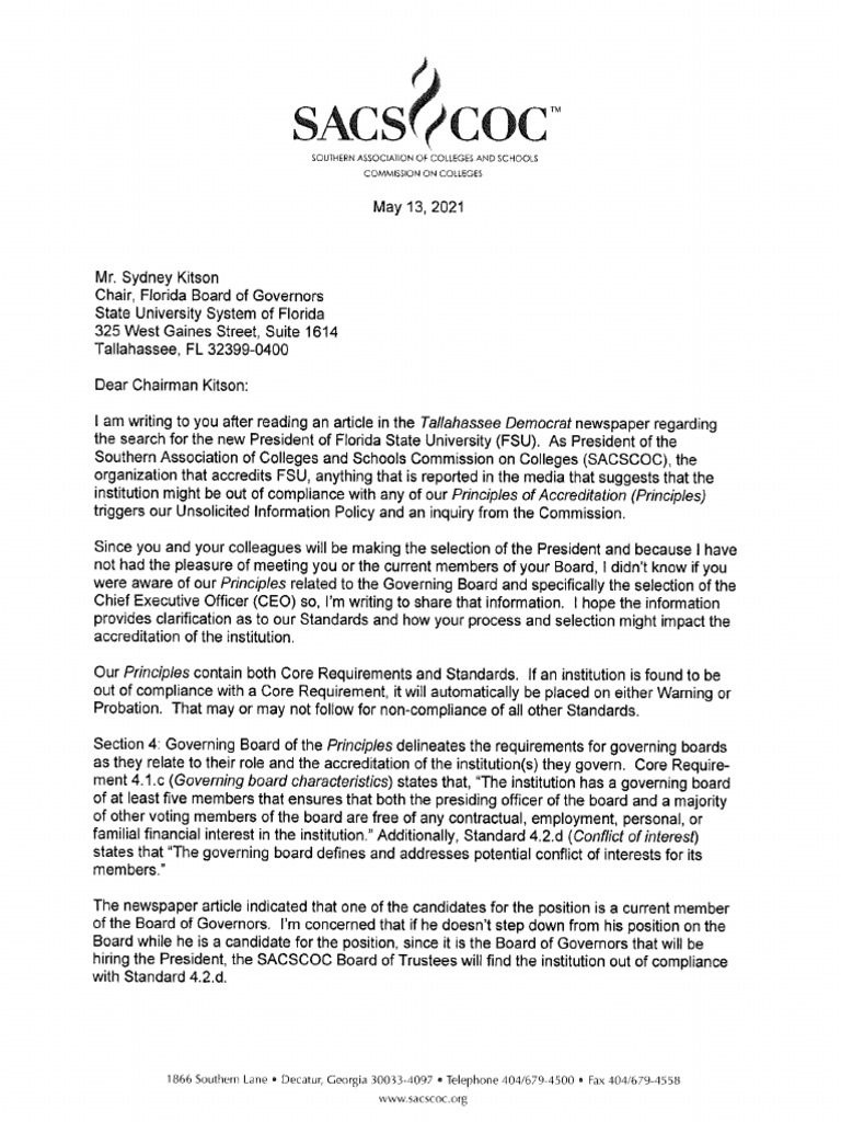 SACSCOC Standards for FSU Presidency | PDF | Board Of Directors | Policy