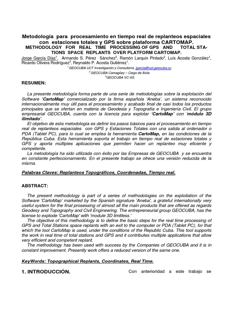 Metodología para Procesamiento en Tiempo Real de Replanteos Espaciales ...