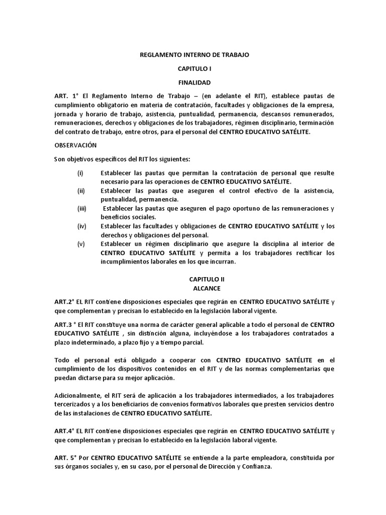 Reglamento Interno de Trabajo RIT 2023 | PDF | Tiempo de trabajo ...
