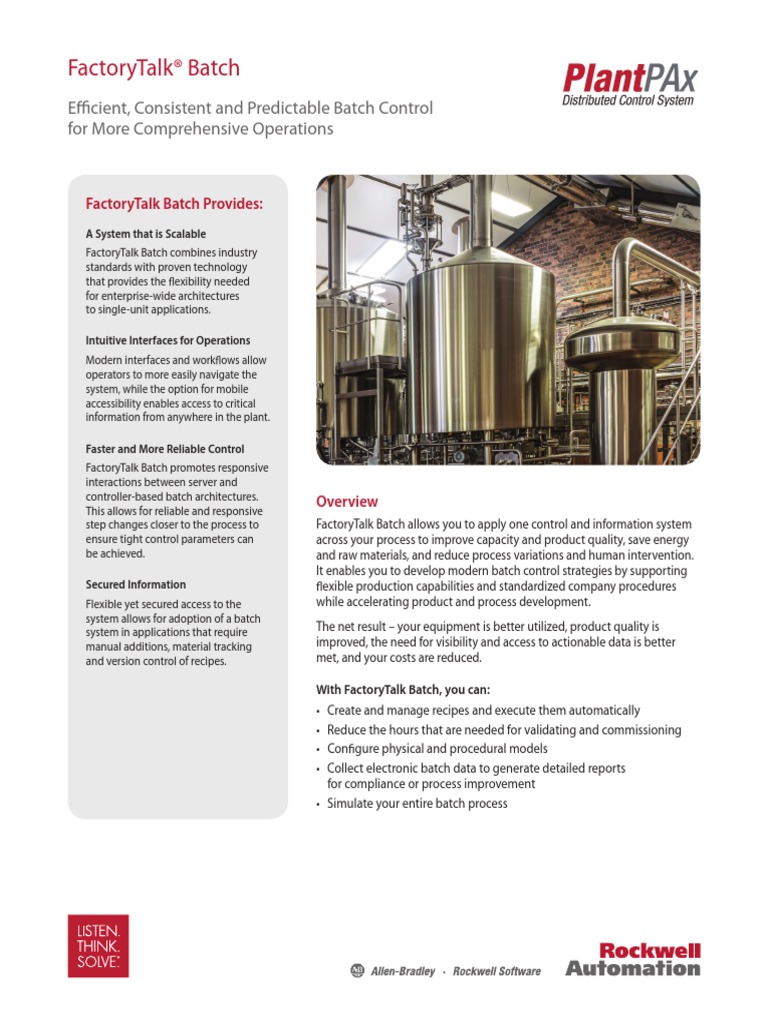 Factorytalk® Batch: Effi Cient, Consistent and Predictable Batch ...