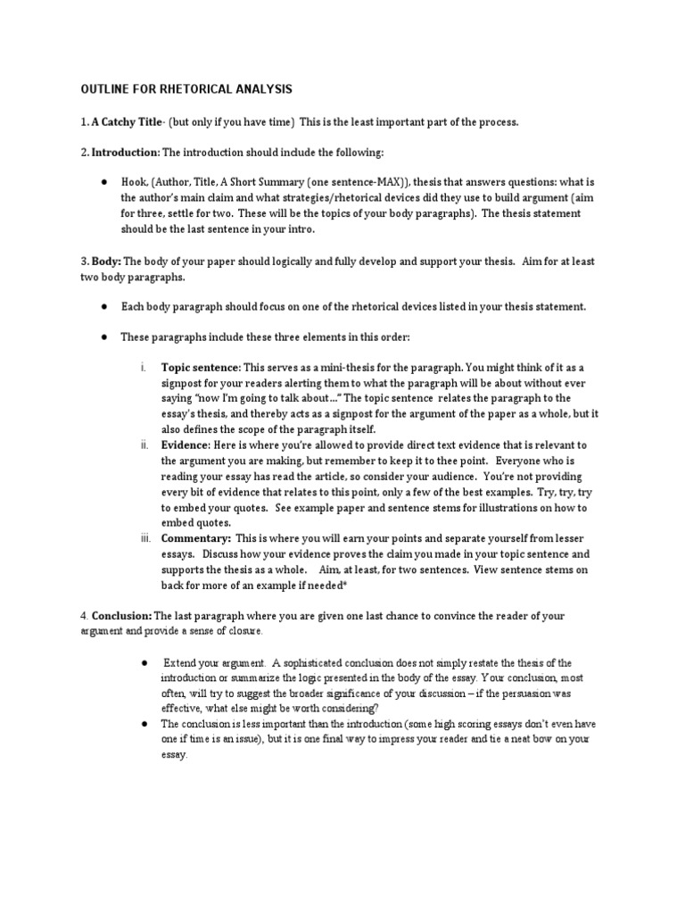 Outline For Rhetorical Analysis | PDF | Essays | Rhetoric