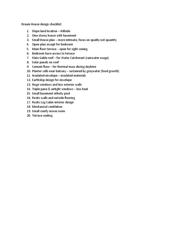 Dream House Design Checklist | PDF